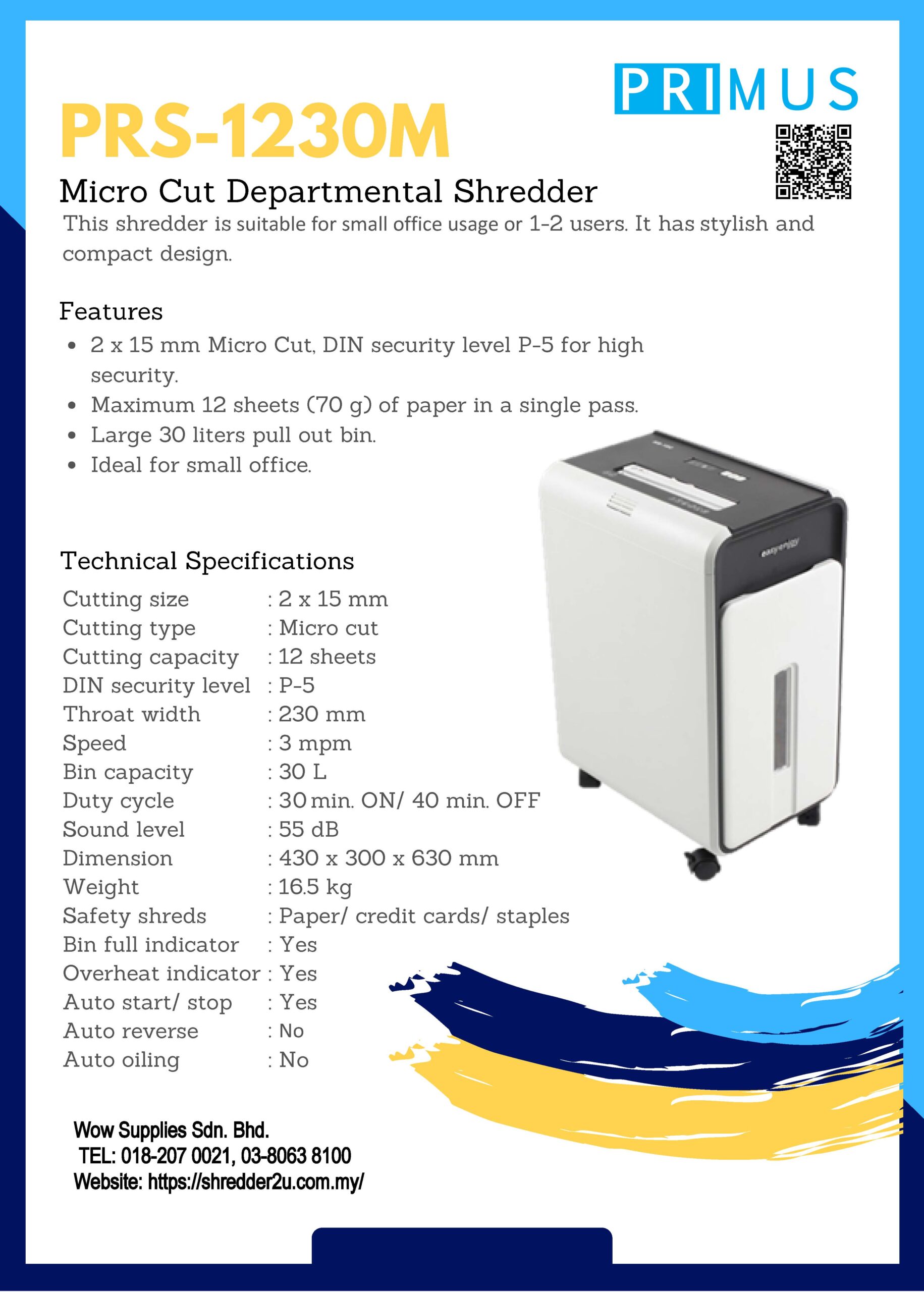PRIMUS PRS-1230M Paper Shredder (Micro Cut) - WOW Supplies Sdn. Bhd.