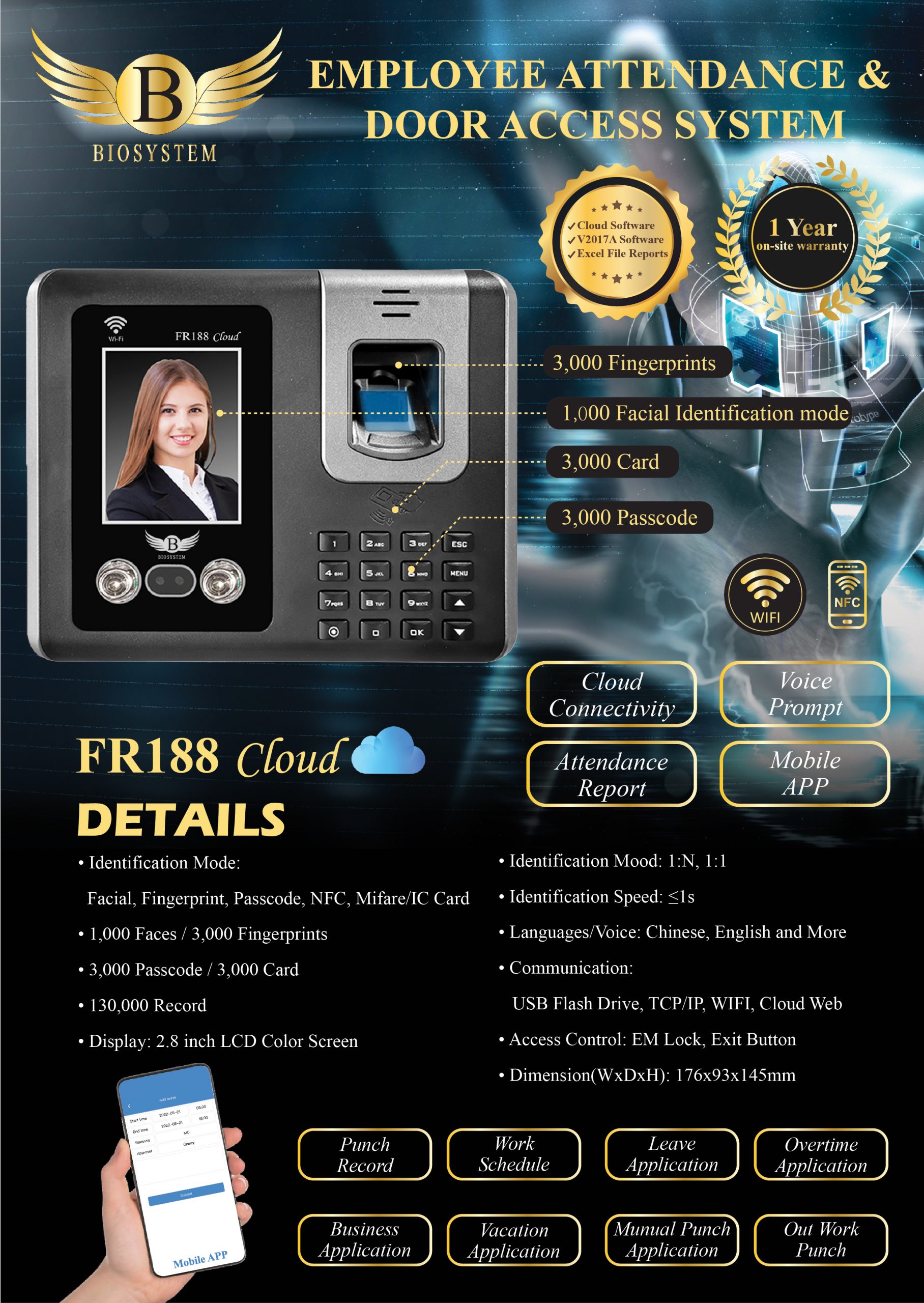 Biosystem FR188 face recognition time attendance (Cloud Web) - WOW Supplies Sdn. Bhd.